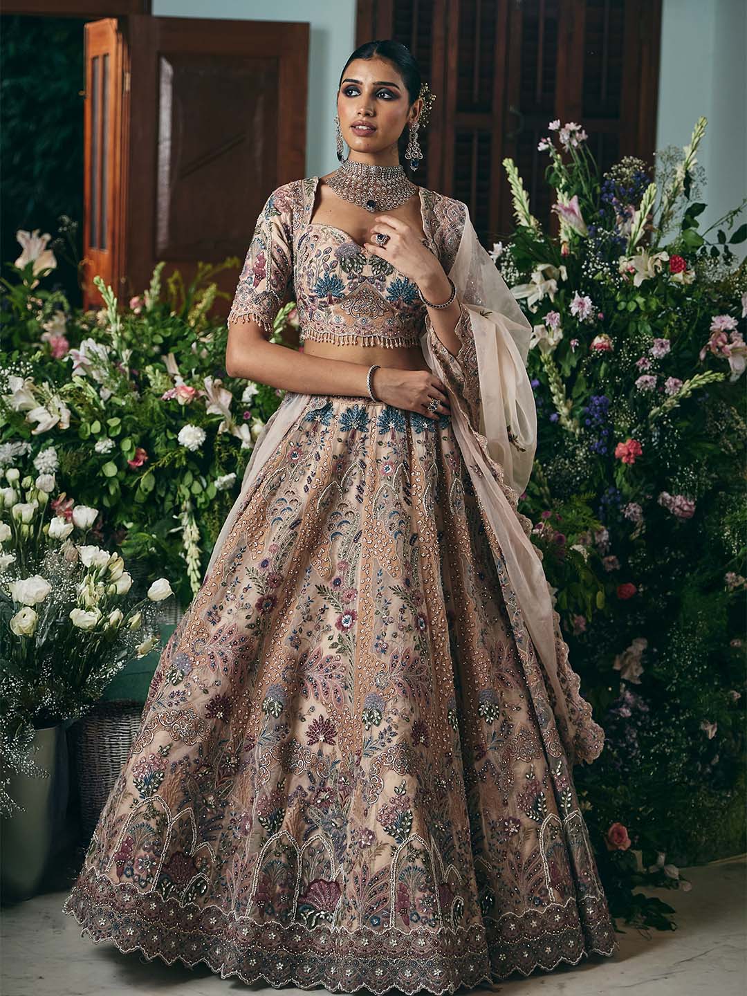Peach Scalloped Border Sequin Work Lehenga – Suvidha Fashion