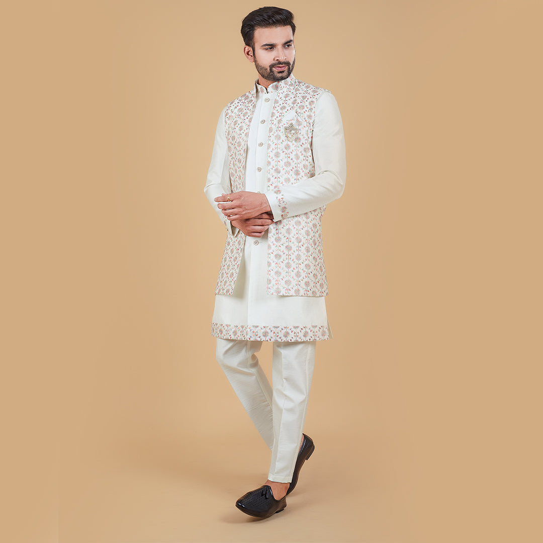 Whispers Ivory Off-White Indo-Western with Long Jacket – Suvidha Fashion