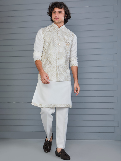 Ivory Kurta Bandi Set for Wedding Elegance – Suvidha Fashion