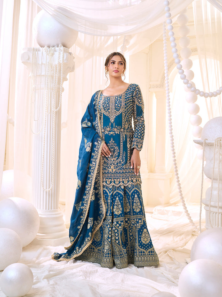 Royal Teal Blue Embroidered Palazzo Set – Suvidha Fashion