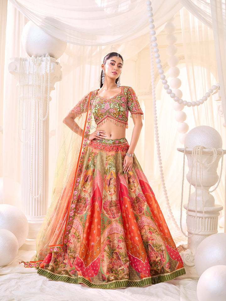 Multicolor Lehenga with Traditional Embroidered Detailing – Suvidha Fashion