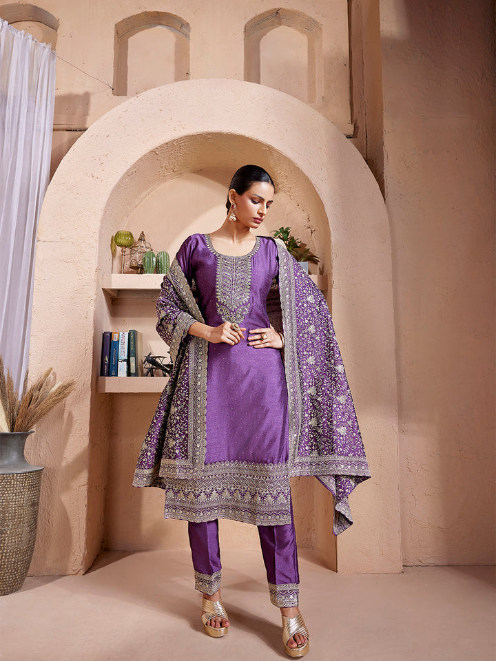Purple Salwar Suit with Embroidery – Suvidha Fashion