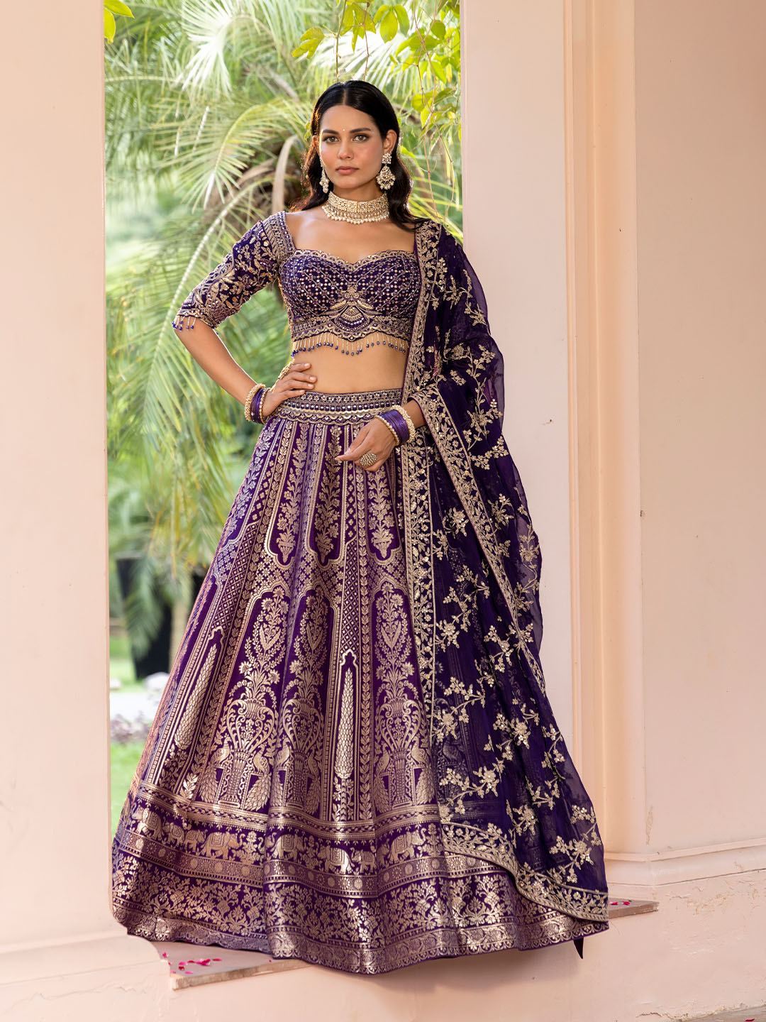 Dramatic Deep Violet Velvet Lehenga – Suvidha Fashion