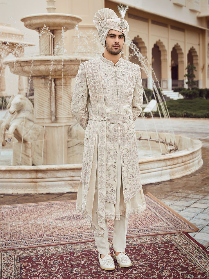 Simple Pleat Light scotch sherwani set – Suvidha Fashion